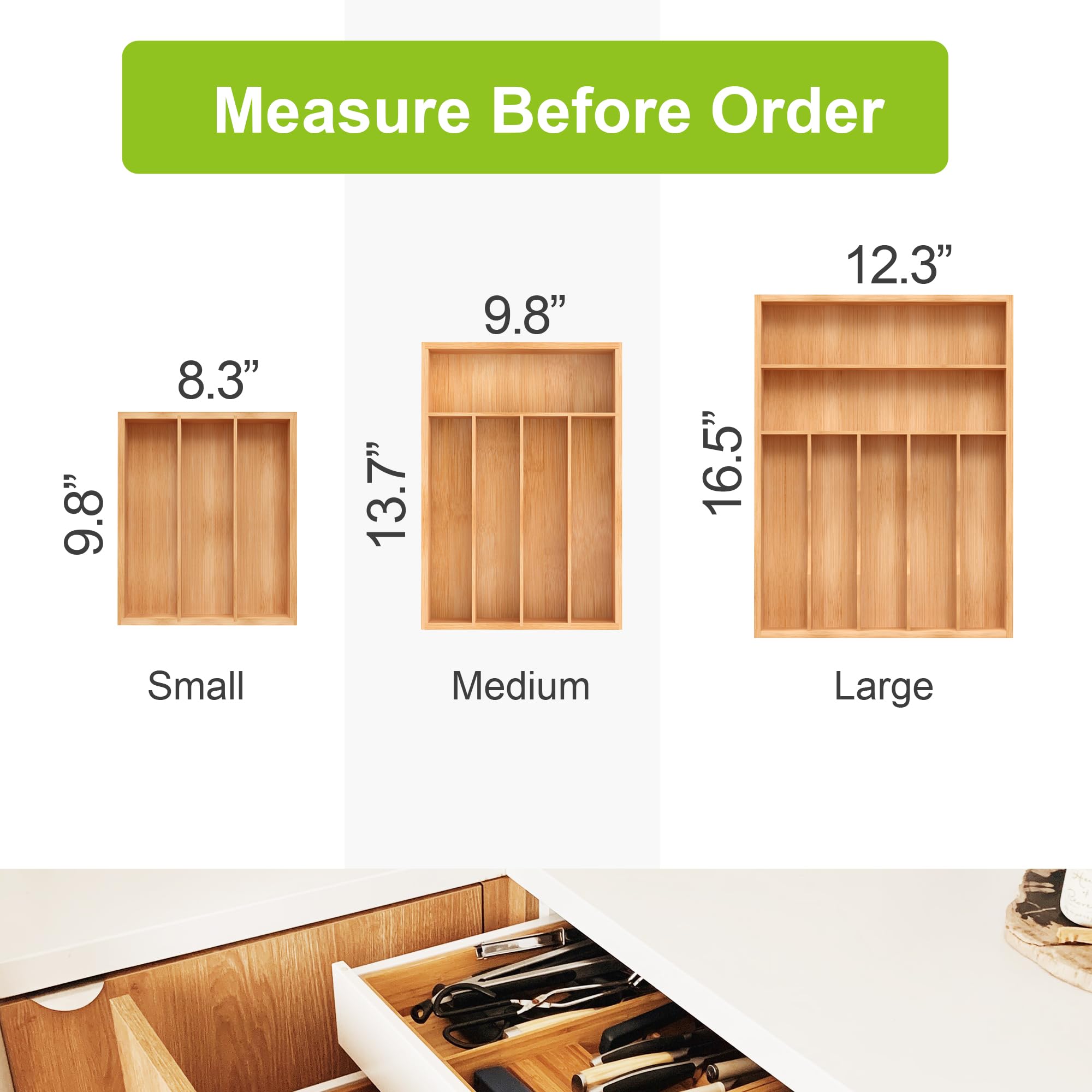 Unibambou Bamboo Utensil Drawer Organizer, Silverware Tray Organizer, Kitchen Drawer Organizer for Flatware Cutlery, Silverware Tray for Drawer (Natural)