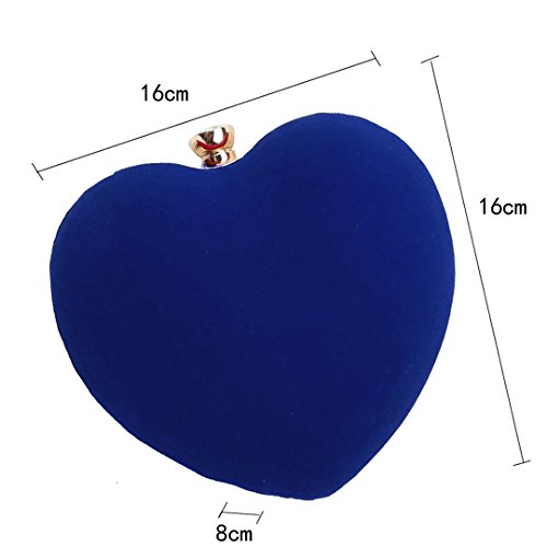 Reberomantic Goodbag Heart Shaped Evening Purse Velvet Clutch Purse Solid Evening Bag, Blue