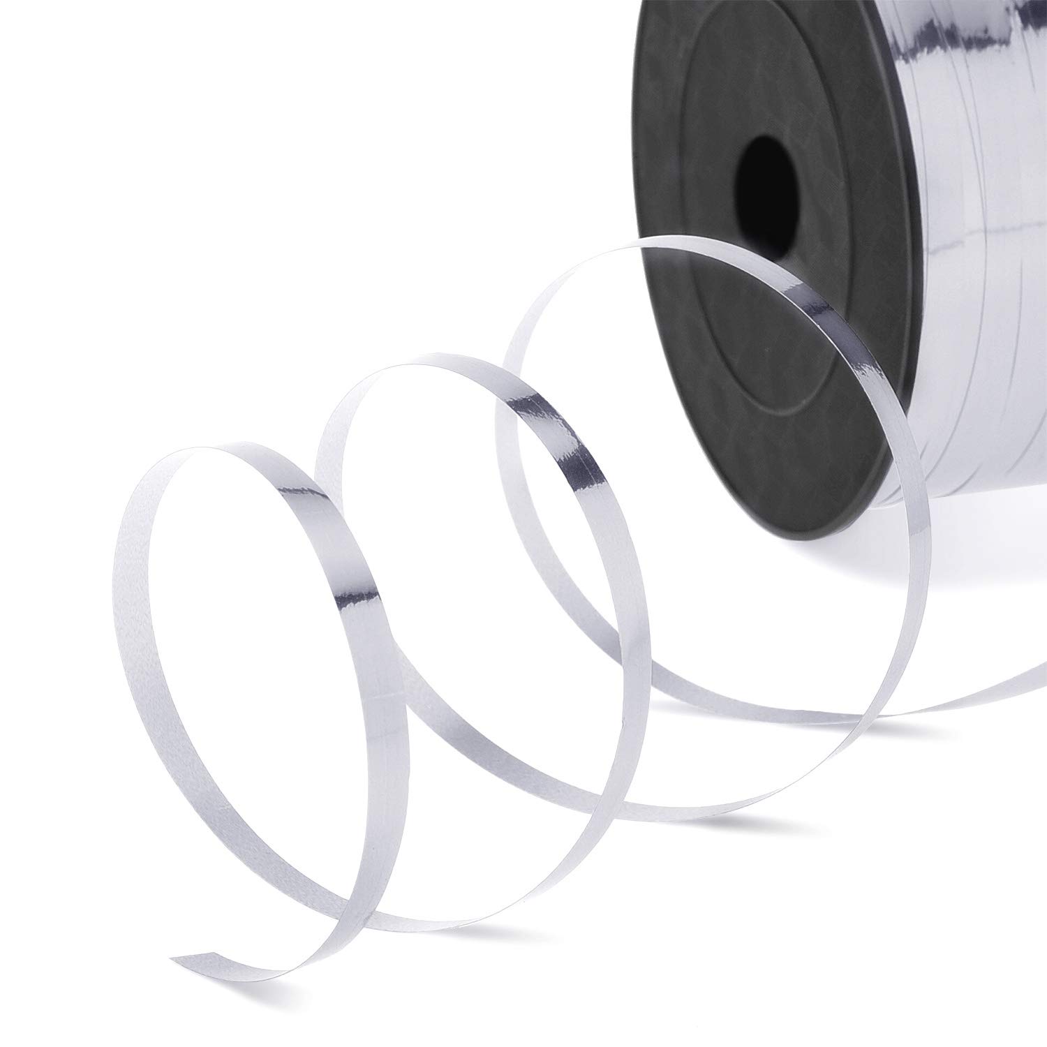 3/16 Inch Crimped Curling Ribbon Balloon Ribbon Spool 500 Yard for Christmas Balloons or Gift Wrapping(Metallic Silver)
