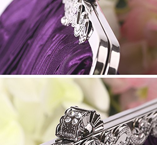 QZUnique Women's Vintage Satin Clutch Purse Pleated Crystal Evening Handbag Shoulder Bag Purple