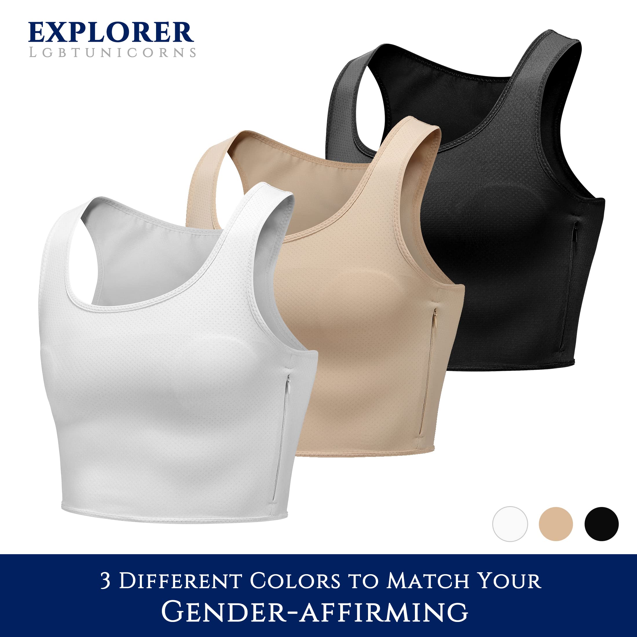 LGBT UNICORNS Chest Binder Trans FTM, Adjustable Bindfree Sizing Design, Skin-Friendly & Breathable Cotton, with Nipple Covers Built-in