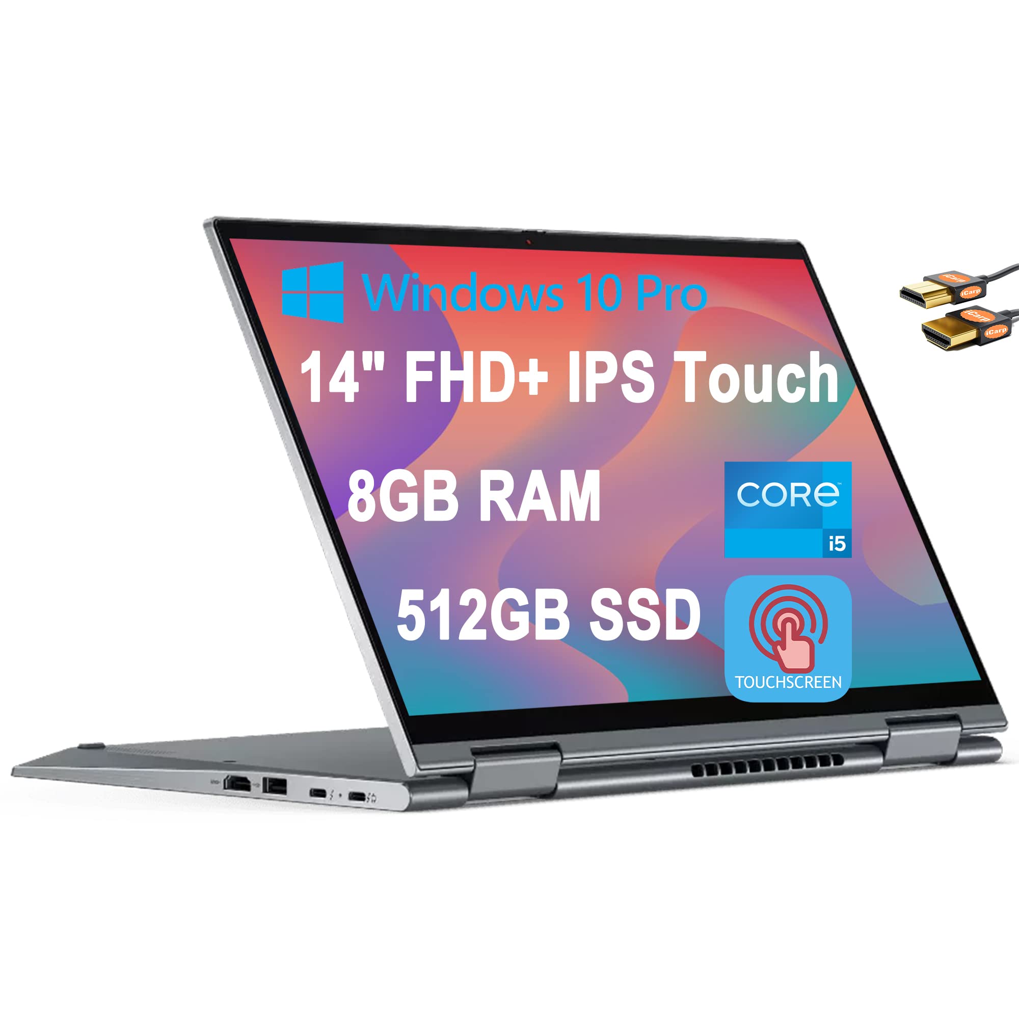 Lenovo ThinkPad X1 Yoga Gen 6 2-in-1 Laptop 14" FHD+ IPS Touchscreen (400 nits) 11th Gen Intel Quad-Core i5-1135G7 (Beats i7-10510U) 8GB RAM 512GB SSD Fingerprint Pen Win10Pro + HDMI Cable