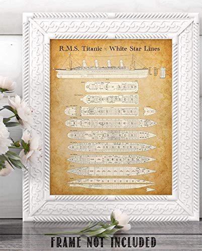 R. M. S. Titanic - White Star Lines Deck Plan - 11x14 Unframed Patent Print - Great Gift and Decor for History and Cruise Ship Buffs Under $15