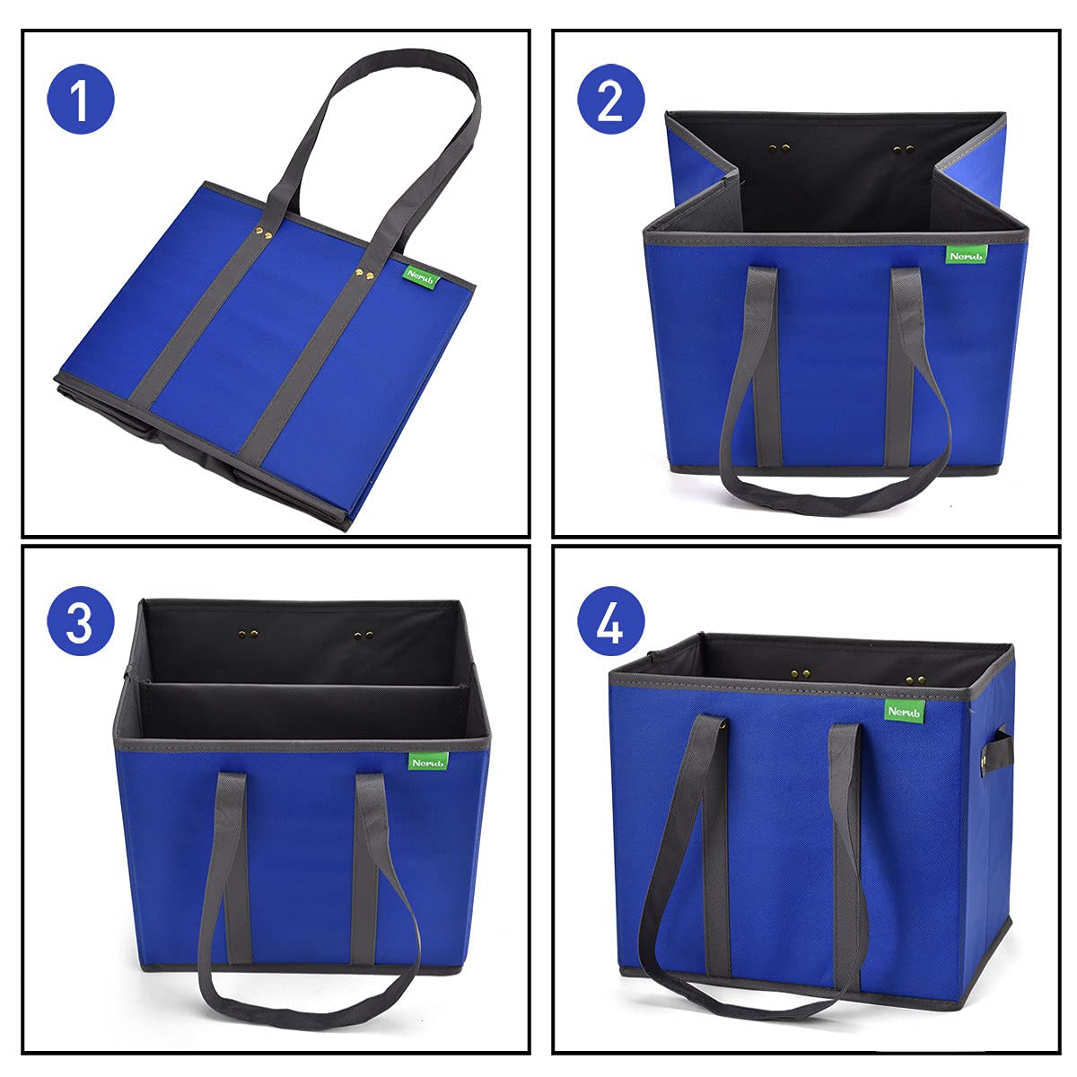 NERUB Reusable Grocery Bags Shopping Bags Grocery Tote Bag with Reinforced Bottom Heavy Duty Handles (Set of 3, Blue/Gray/Wave)