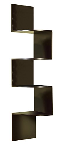 Kings Brand Espresso Finish Corner Zig Zag Hanging Wall Shelf
