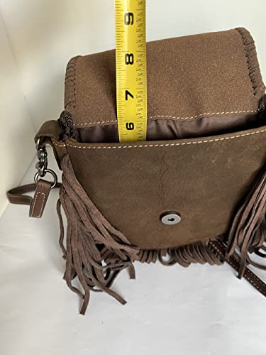 western floral tooled 100% leather fringe cross body purse (brown) Small