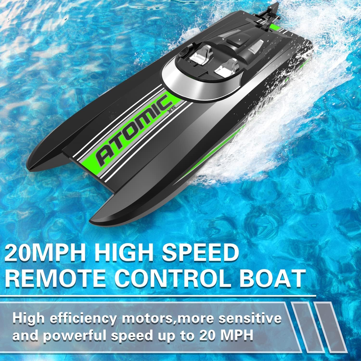 VOLANTEXRC Remote Control Boats for Pools and Lakes 20+MPH AtomicXS High Speed RC Boat for Kids or Adults Toy Boat Gifts with 2 Batteries & Reverse Function (795-5 Black)