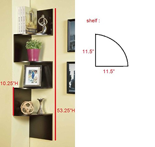 Kings Brand Espresso Finish Corner Zig Zag Hanging Wall Shelf