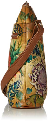 Anuschka Women's Hand Painted Genuine Leather Crossbody Organizer With Extended Side Zipper - Caribbean Garden