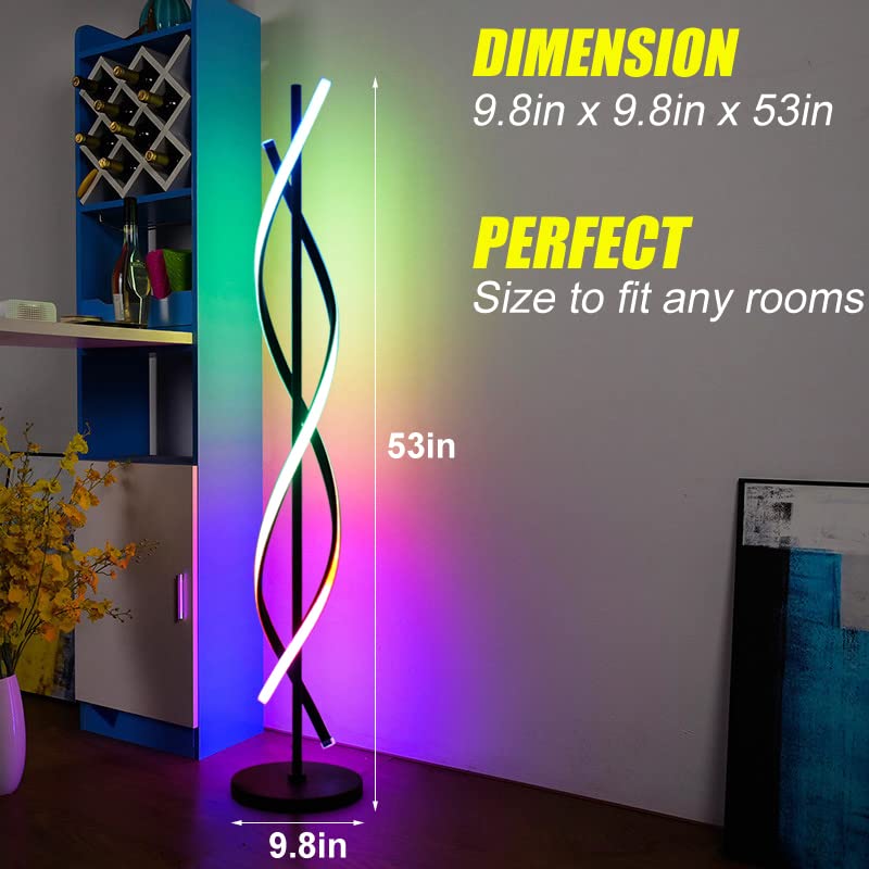 LENIVER LED Spiral Floor Lamp, Unique 3 Color Dimmable Standing Lamp, Modern Creative Standing Pole Lamps with Remote Control for Living Room, Bedroom and Office - Black