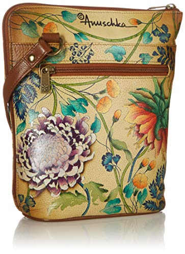 Anuschka Women's Hand Painted Genuine Leather Crossbody Organizer With Extended Side Zipper - Caribbean Garden