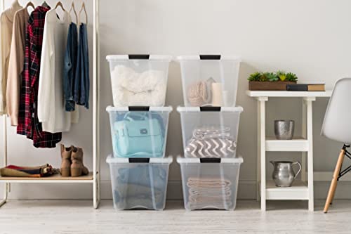 IRIS USA 53 Qt. Plastic Storage Container Bin with Secure Lid and Latching Buckles, 6 pack - Clear, Durable Stackable Nestable Organizing Tote Tub Box Sports General Organization Garage Large