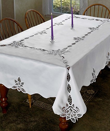 Violet Linen Betenburg Lace Design Tablecloth White 70" by 120" Oblong/Rectangle