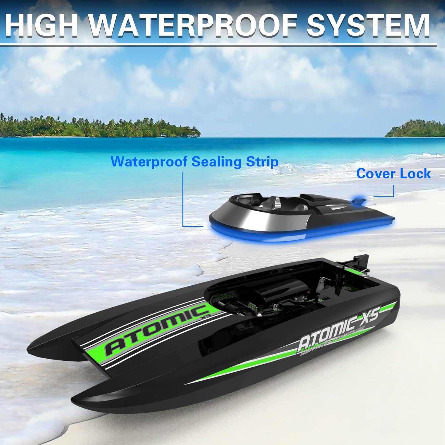 VOLANTEXRC Remote Control Boats for Pools and Lakes 20+MPH AtomicXS High Speed RC Boat for Kids or Adults Toy Boat Gifts with 2 Batteries & Reverse Function (795-5 Black)