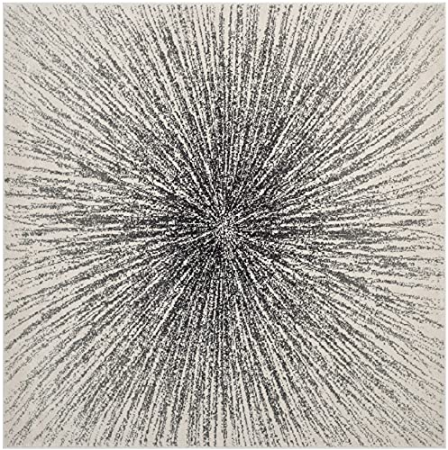 SAFAVIEH Evoke Collection 5'1" Square Black/Ivory EVK228K Abstract Burst Non-Shedding Living Room Bedroom Area Rug