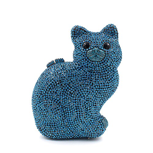 Chirrupy ChiefĀ® Cute Cat Clutch Purse For Women Luxury Rhinestone Crystal Evening Clutch Bags (Blue)