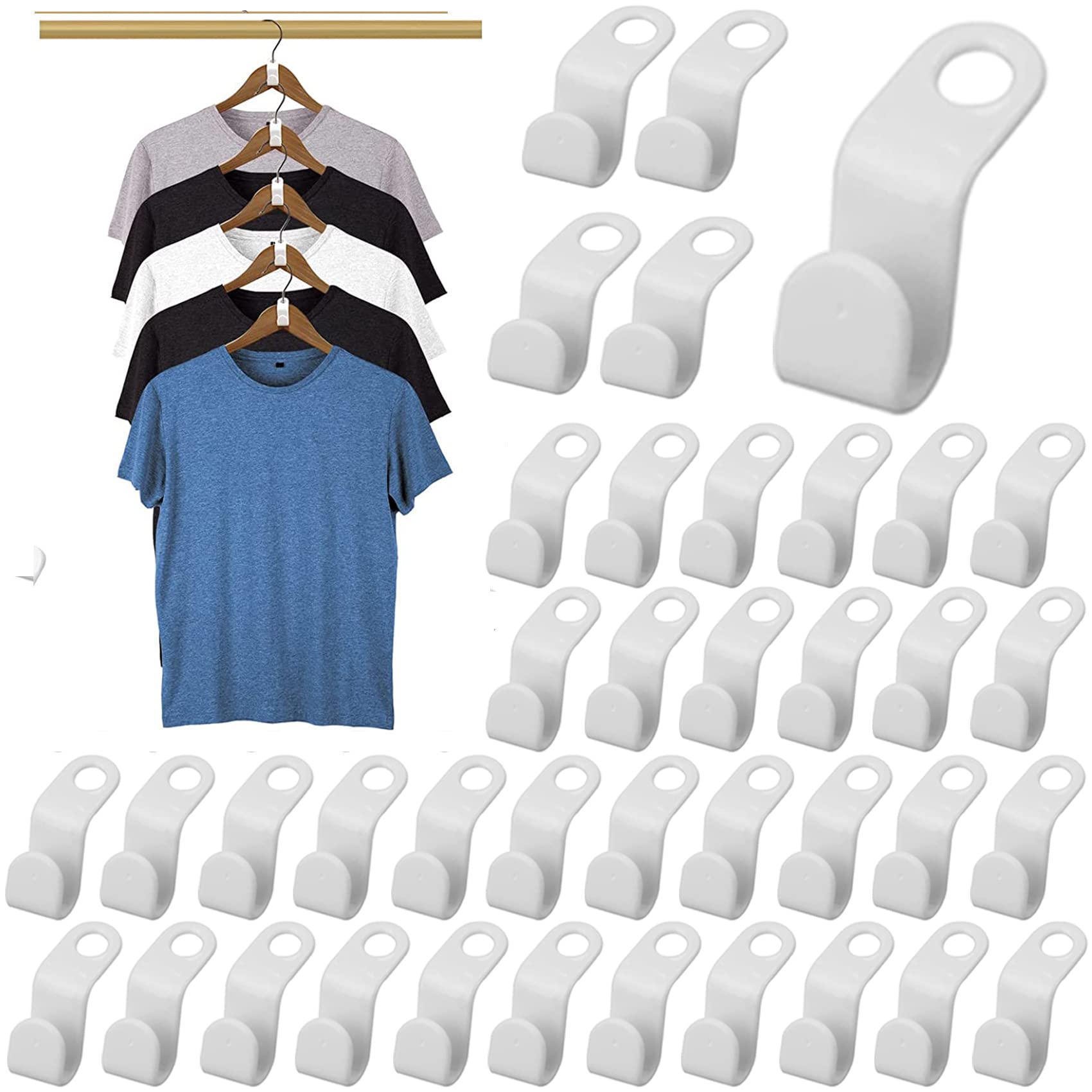 MNYBWZ 50PCS Hanger Hooks Clothes Connector Hooks Space Saving Cascading Hangers Closet Organizer (White)