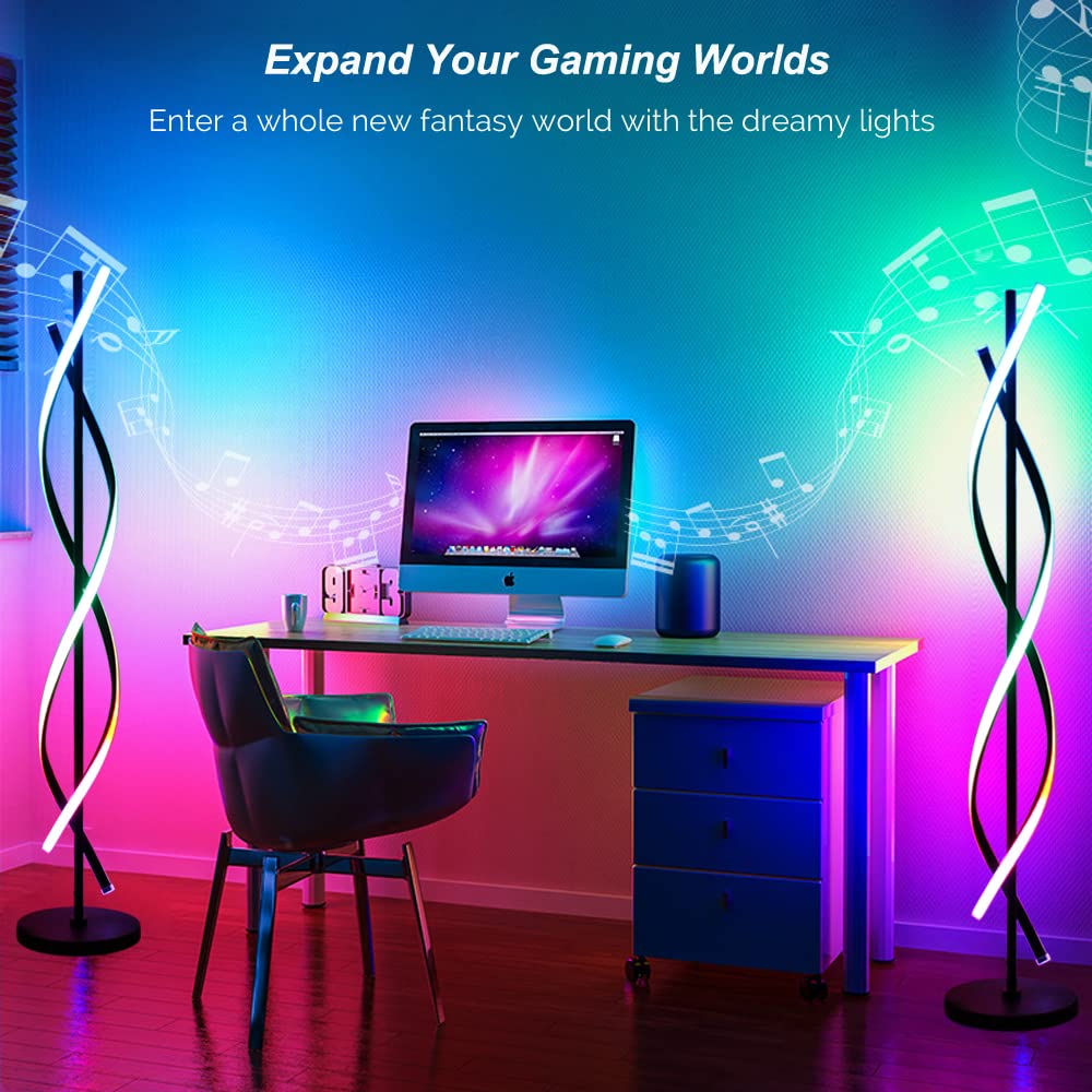 LENIVER LED Spiral Floor Lamp, Unique 3 Color Dimmable Standing Lamp, Modern Creative Standing Pole Lamps with Remote Control for Living Room, Bedroom and Office - Black