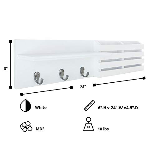 Kiera Grace kieragrace Sydney Mail Shelf, 3 Hooks Wall Organization, White