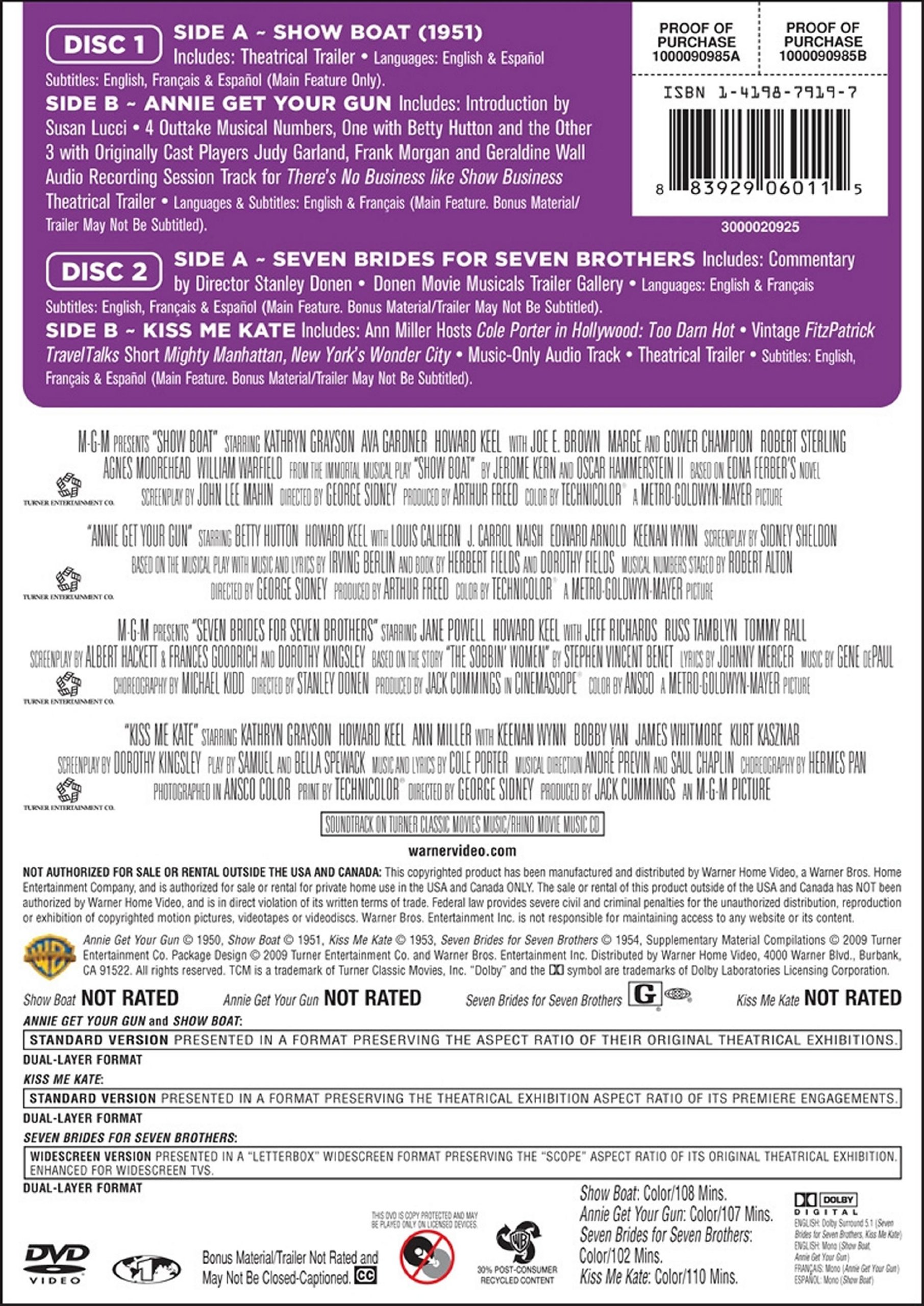 TCM Greatest Classic Films Collection: Broadway Musicals (Show Boat / Annie Get Your Gun / Kiss Me Kate / Seven Brides for Seven Brothers)