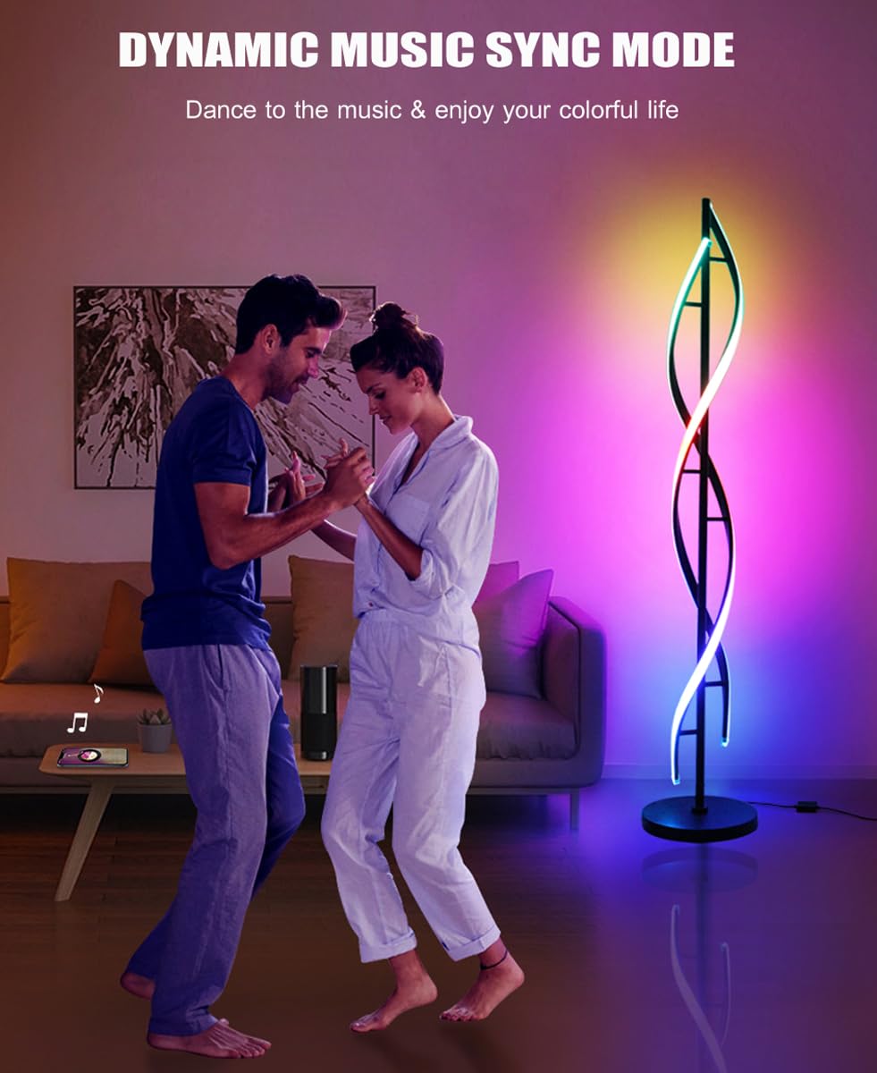 LENIVER LED Spiral Floor Lamp, Unique 3 Color Dimmable Standing Lamp, Modern Creative Standing Pole Lamps with Remote Control for Living Room, Bedroom and Office - Black