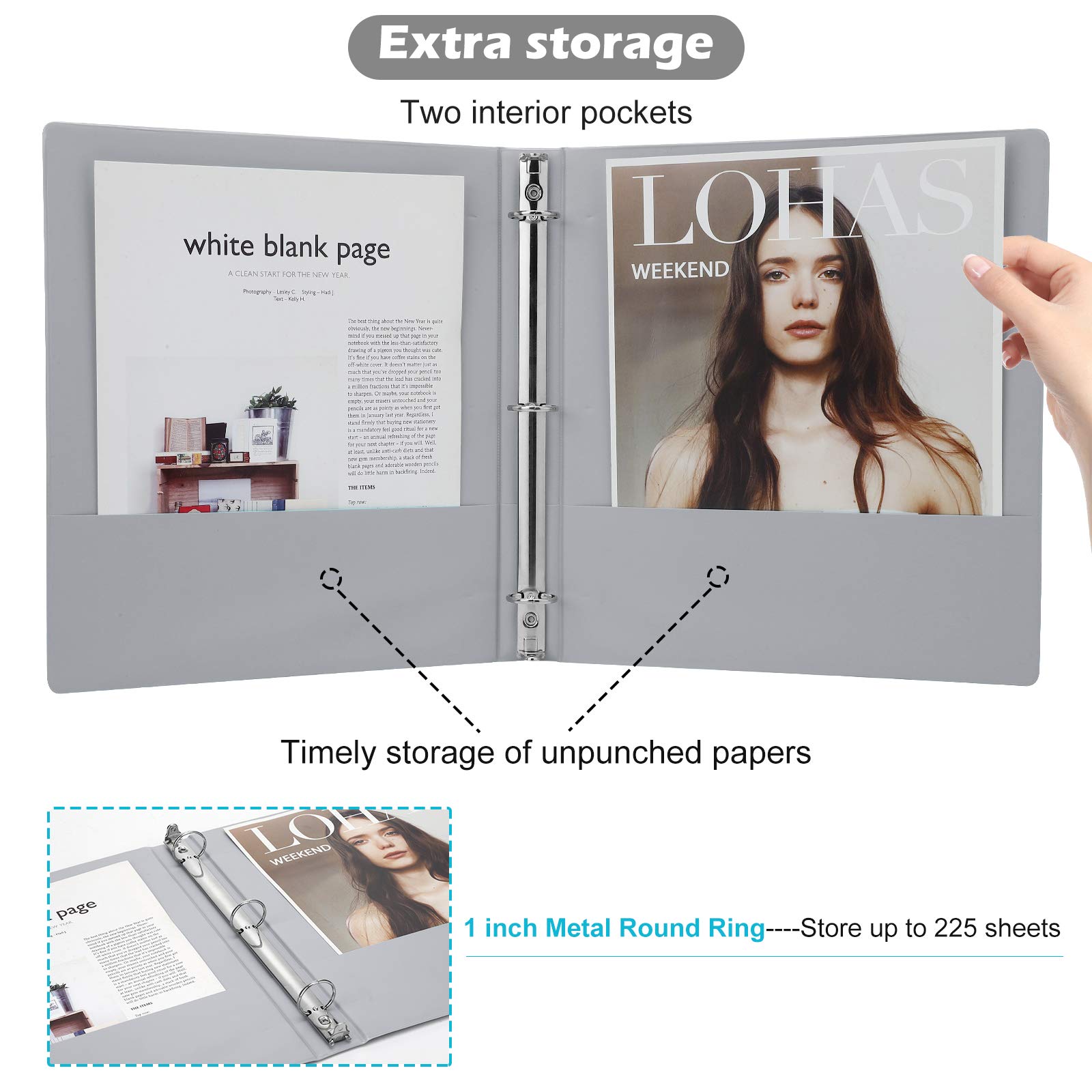 1 Inch 3 Ring Binder, HYUNLAI 1'' Round-Ring View Presentation View Binders, Holds Up to 8.5"11" Paper,Customizable Clear Cover,for Home,Office,and School Supply,6 Pack