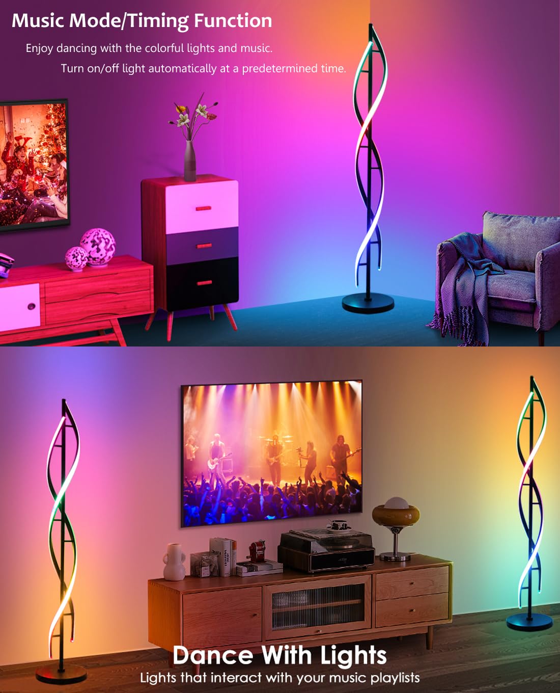 LENIVER LED Spiral Floor Lamp, Unique 3 Color Dimmable Standing Lamp, Modern Creative Standing Pole Lamps with Remote Control for Living Room, Bedroom and Office - Black