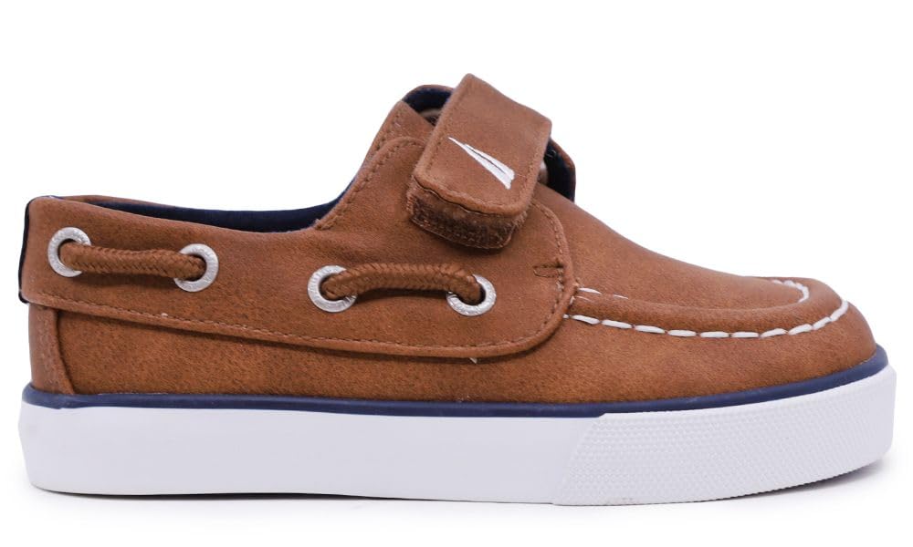 Nautica Kids Boys Loafers Casual One Strap Boat Shoes for Toddler Little Kid-Little River-Tan Pebbled Pu Size-10