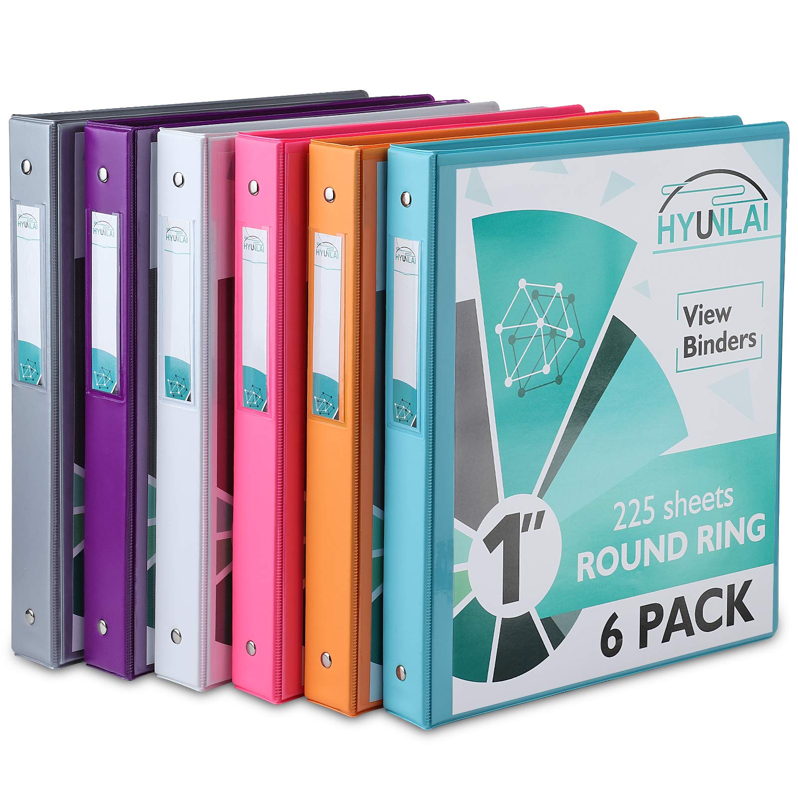 1 Inch 3 Ring Binder, HYUNLAI 1'' Round-Ring View Presentation View Binders, Holds Up to 8.5"11" Paper,Customizable Clear Cover,for Home,Office,and School Supply,6 Pack