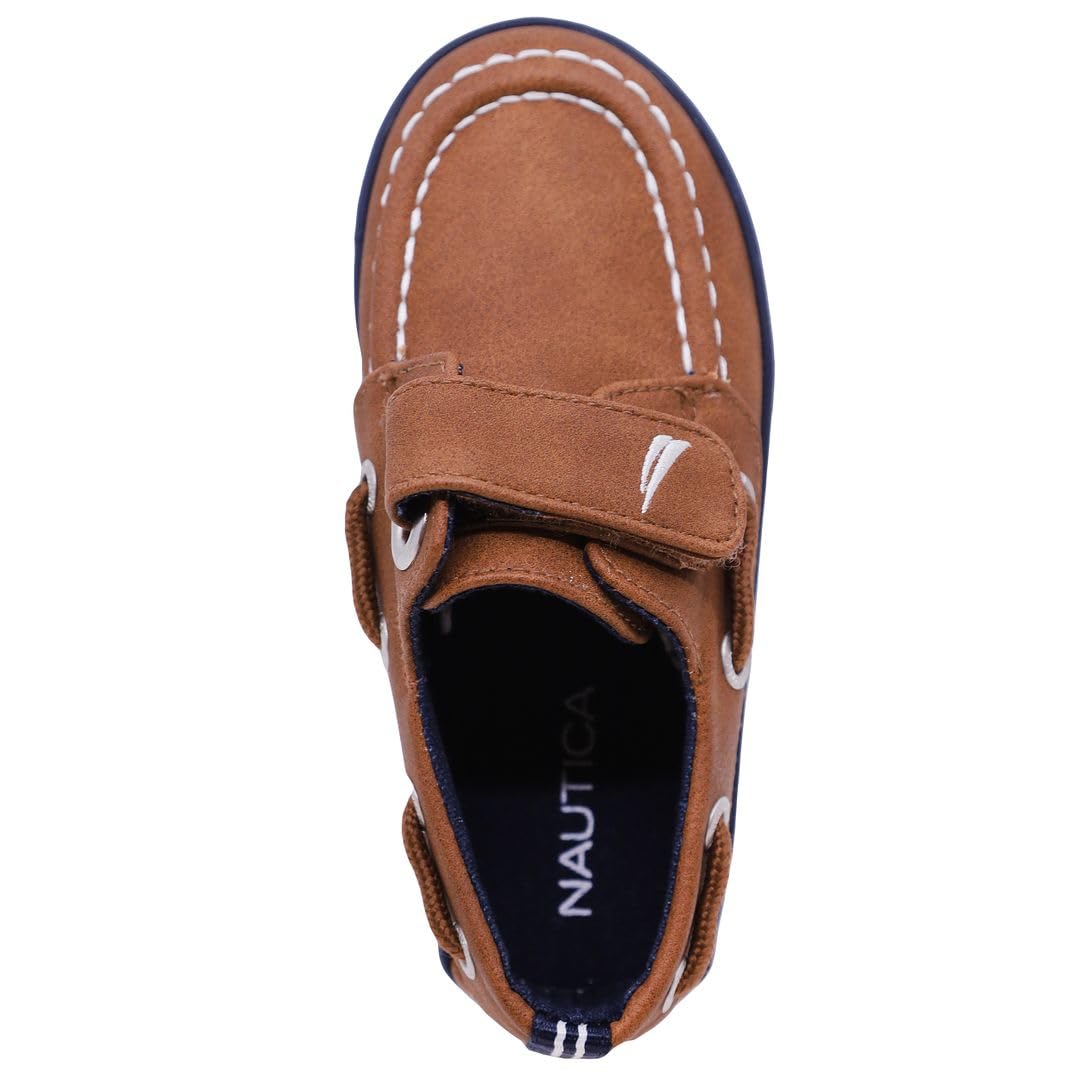 Nautica Kids Boys Loafers Casual One Strap Boat Shoes for Toddler Little Kid-Little River-Tan Pebbled Pu Size-10