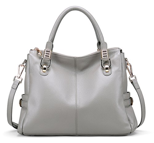 AINIMOER Womens Genuine Leather Vintage Tote Shoulder Bag Top-handle Crossbody Handbags Large Capacity Ladies' Purse (Gray)