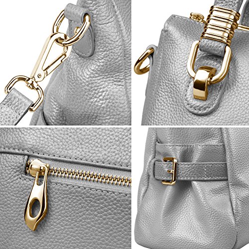 AINIMOER Womens Genuine Leather Vintage Tote Shoulder Bag Top-handle Crossbody Handbags Large Capacity Ladies' Purse (Gray)