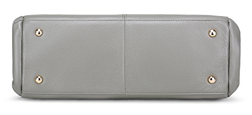 AINIMOER Womens Genuine Leather Vintage Tote Shoulder Bag Top-handle Crossbody Handbags Large Capacity Ladies' Purse (Gray)