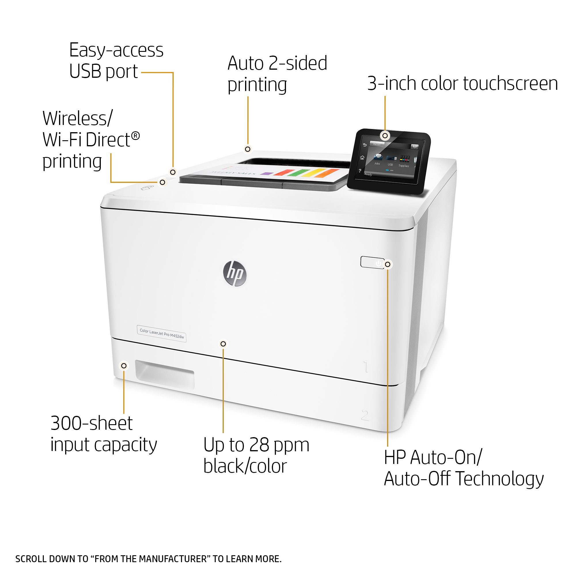 HP Laserjet Pro M452dw Wireless Color Printer, (CF394A) (Renewed)