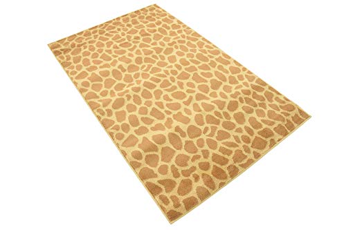 Unique Loom Wildlife Collection Animal Inspired with Giraffe Print Design Area Rug, 3 ft 3 in x 5 ft 3 in, Yellow/Light Brown