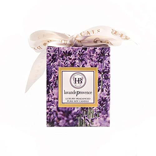 HB Botanicals Luxury Candle Lavande Provence Highly Scented Soy Candle Lavender Wax. Clean Burn in 7.5 Oz Frosted Gold Glass. Beautiful Gold Embossed Gift Box. Gift Wrapped! Safe Cotton Wick