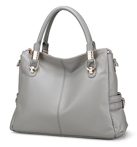 AINIMOER Womens Genuine Leather Vintage Tote Shoulder Bag Top-handle Crossbody Handbags Large Capacity Ladies' Purse (Gray)