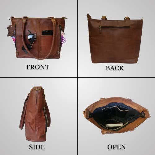 Madosh Womens Brown Crossbody Genuine Leather Shoulder Tote Office Handbag Casual Purse Satchel Bag