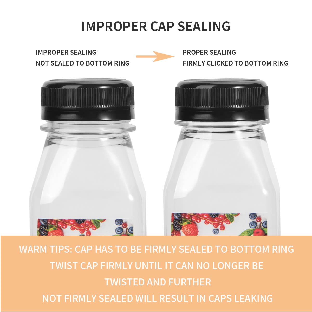 24 Pack 12OZ Plastic Juice Bottles with Caps, OAMCEG Juice Containers with Lids for Fridge, Reusable Smoothie Bottles, Empty Clear Bulk Beverage Container with Black Tamper Evident Lids (Square, 12oz)