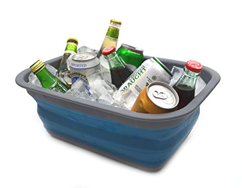 SAMMART 9.2L (2.37Gallon) Collapsible Tub - Portable Outdoor Picnic Basket/Crater - Foldable Shopping Bag - Space Saving Storage Container (M, Deep Blue)