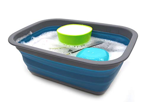 SAMMART 9.2L (2.37Gallon) Collapsible Tub - Portable Outdoor Picnic Basket/Crater - Foldable Shopping Bag - Space Saving Storage Container (M, Deep Blue)