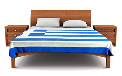 Fuzzy FlagsTM Greece Flag Fleece Blanket - 80-inches x 50-inches - Oversized Greek Flag Travel Throw Cover