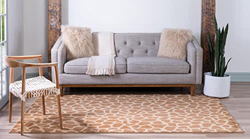 Unique Loom Wildlife Collection Animal Inspired with Giraffe Print Design Area Rug, 3 ft 3 in x 5 ft 3 in, Yellow/Light Brown