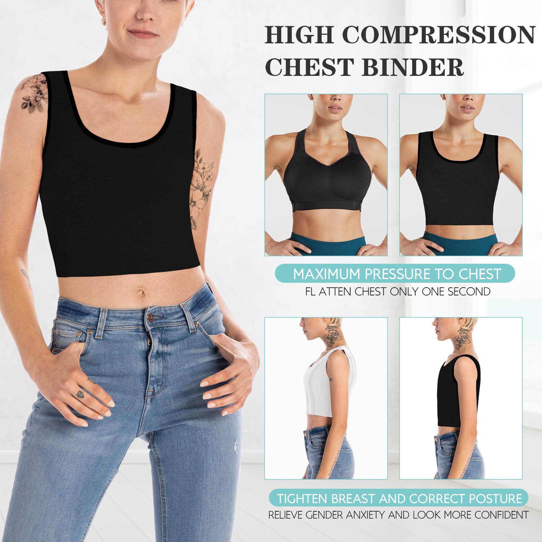 LODAY Women Transgender Tomboy FTM Elastic Chest Binder Bra Pullover Tank Top (Small, Black)