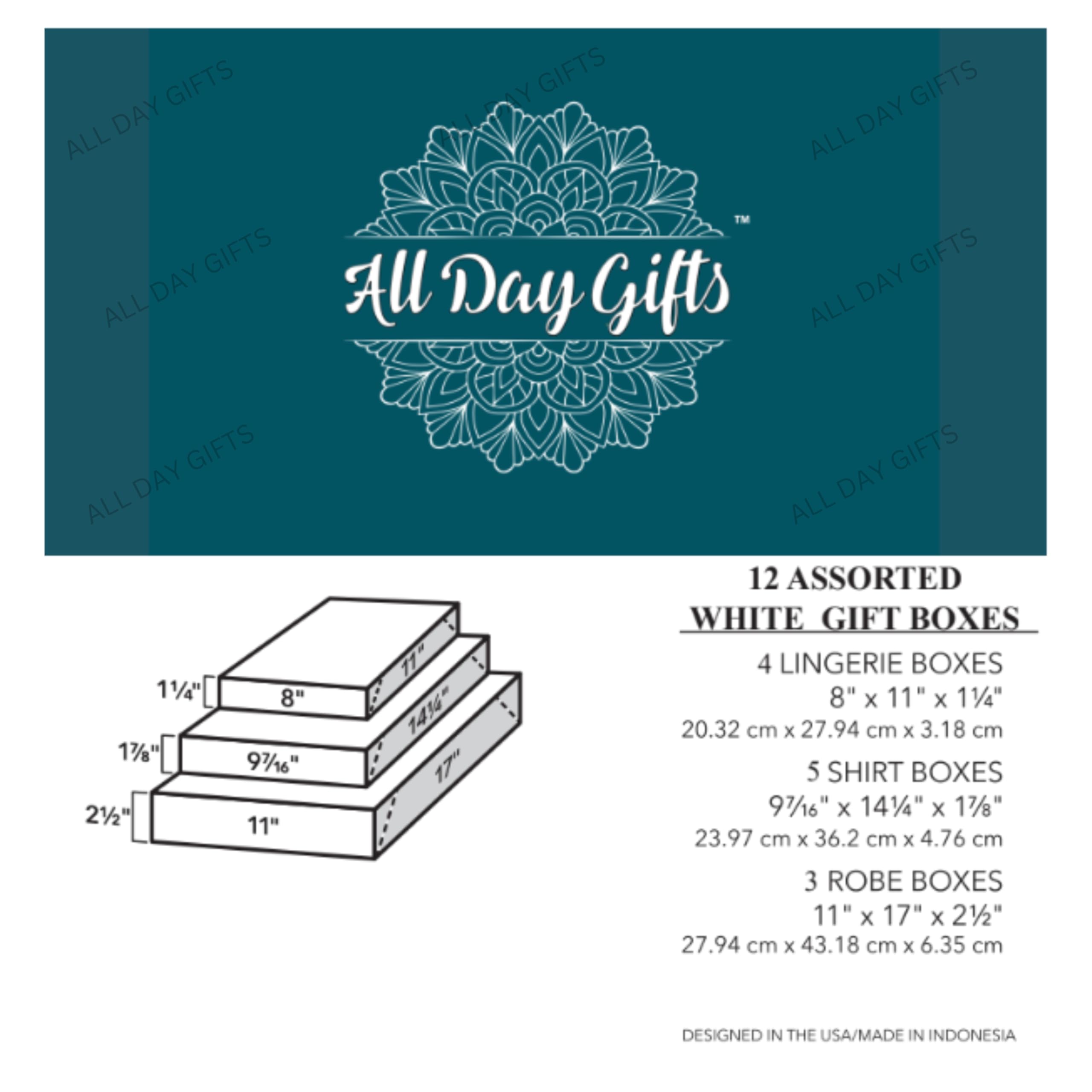 All Day Gifts 10 Pack White Gift Wrap Boxes with Lids - Assorted Multi-pack