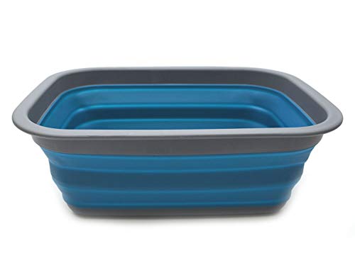 SAMMART 9.2L (2.37Gallon) Collapsible Tub - Portable Outdoor Picnic Basket/Crater - Foldable Shopping Bag - Space Saving Storage Container (M, Deep Blue)