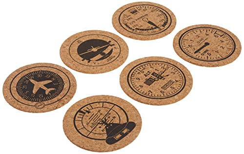 Corkology Aviation Set Flight Instruments Coasters, 3.75" dia, Cork