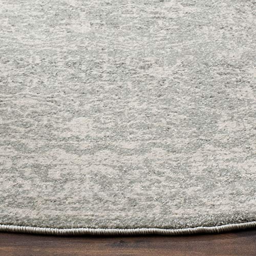 SAFAVIEH Evoke Collection 3' Round Silver / Ivory EVK270Z Shabby Chic Distressed Non-Shedding Dining Room Entryway Foyer Living Room Bedroom Area Rug