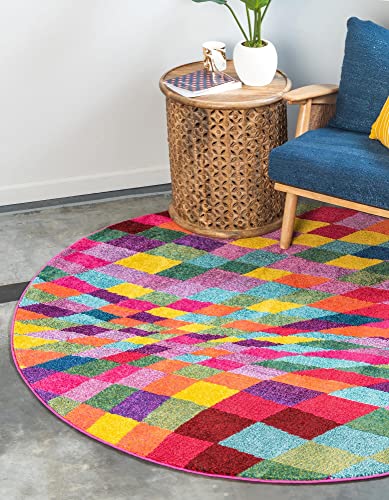 Unique Loom Estrella Collection Geometric, Abstract, Colorful, Modern, Eclectic Area Rug, 8 ft x 8 ft, Multi/Pink
