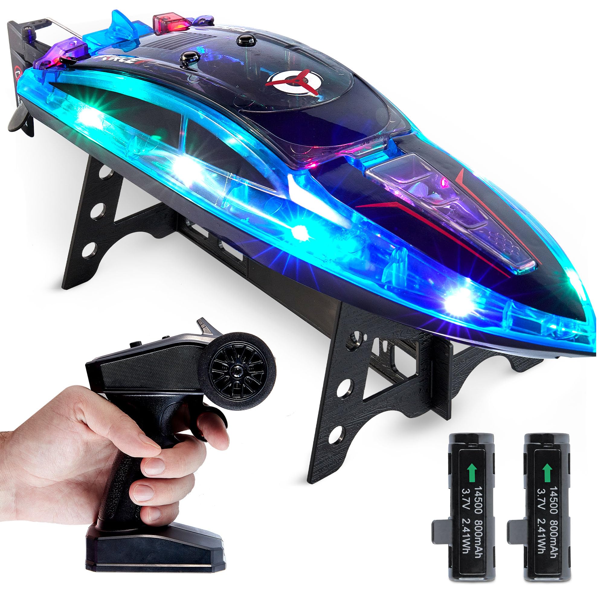 Force1 Velocity Pro LED RC Boat- Remote Control Boats for Adults and Kids, Underwater Speed Racing Mini RC Toy for Pools and Lakes, LEDs, 2.4GHZ Transmitter, Rechargeable Batteries, Low Battery Alert